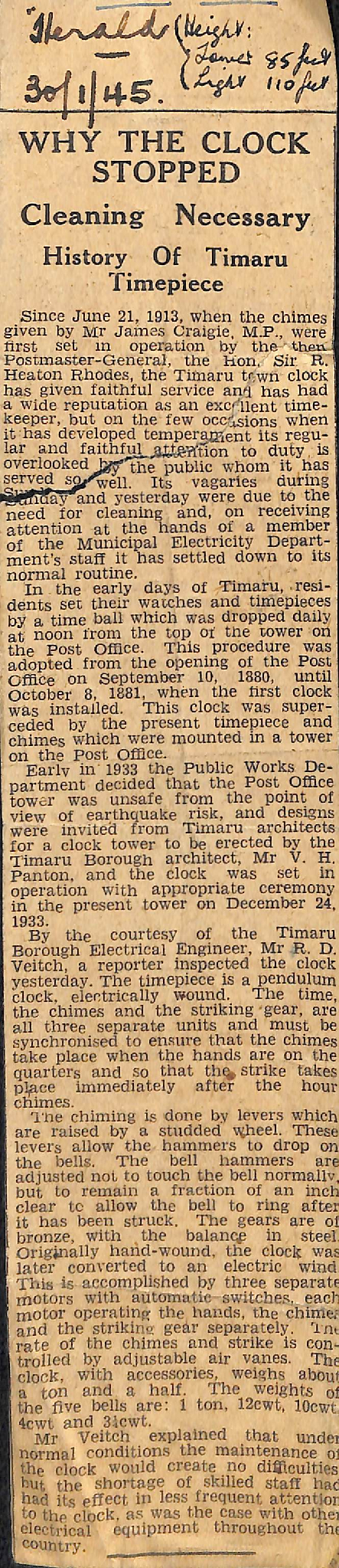 Why the clock stopped: Cleaning Necessary, History of Timaru Timepiece ...